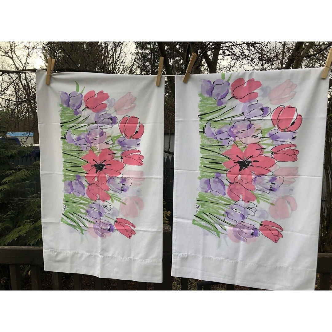 Vintage Vera Neumann Burlington Sheet Set Full Size Pink Poppy Tulips ...