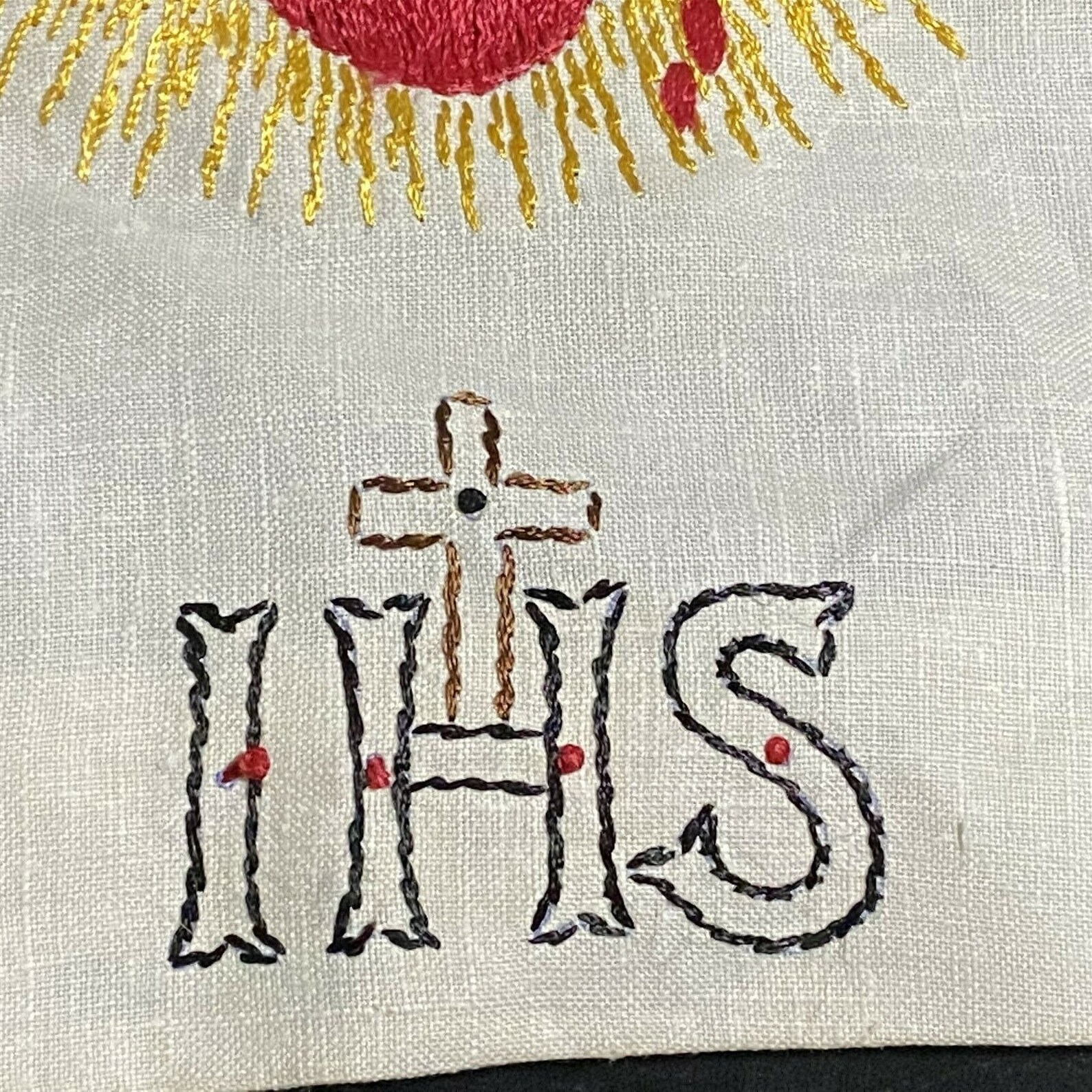 Vintage Sacred Heart IHS Embroidered Linen Piece - Etsy