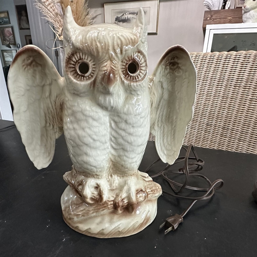 Vintage Mid Century HOWARD KRON Great Horned Owl TV Lamp White Owl - Etsy