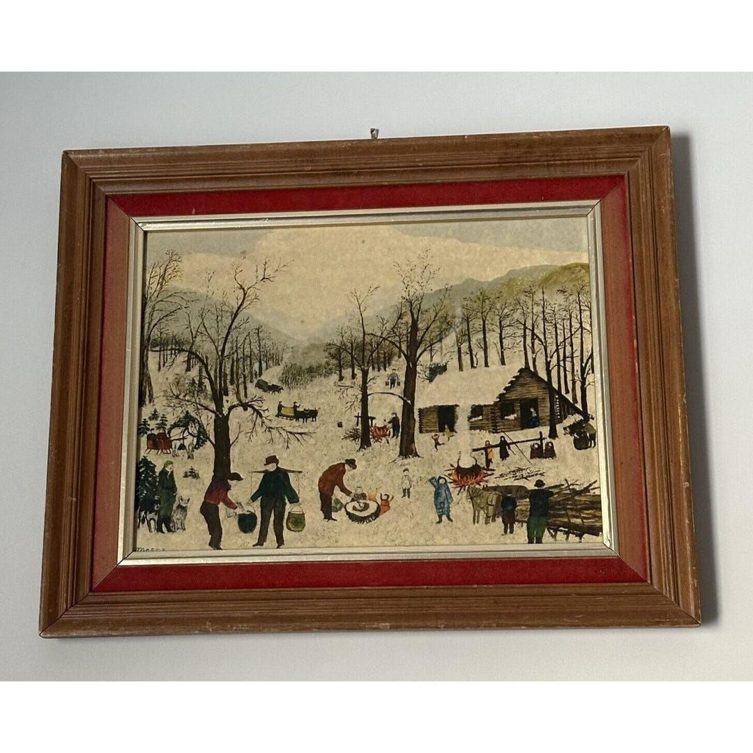 Vintage Grandma Moses Framed Print Sugaring off Early Americana Turner ...