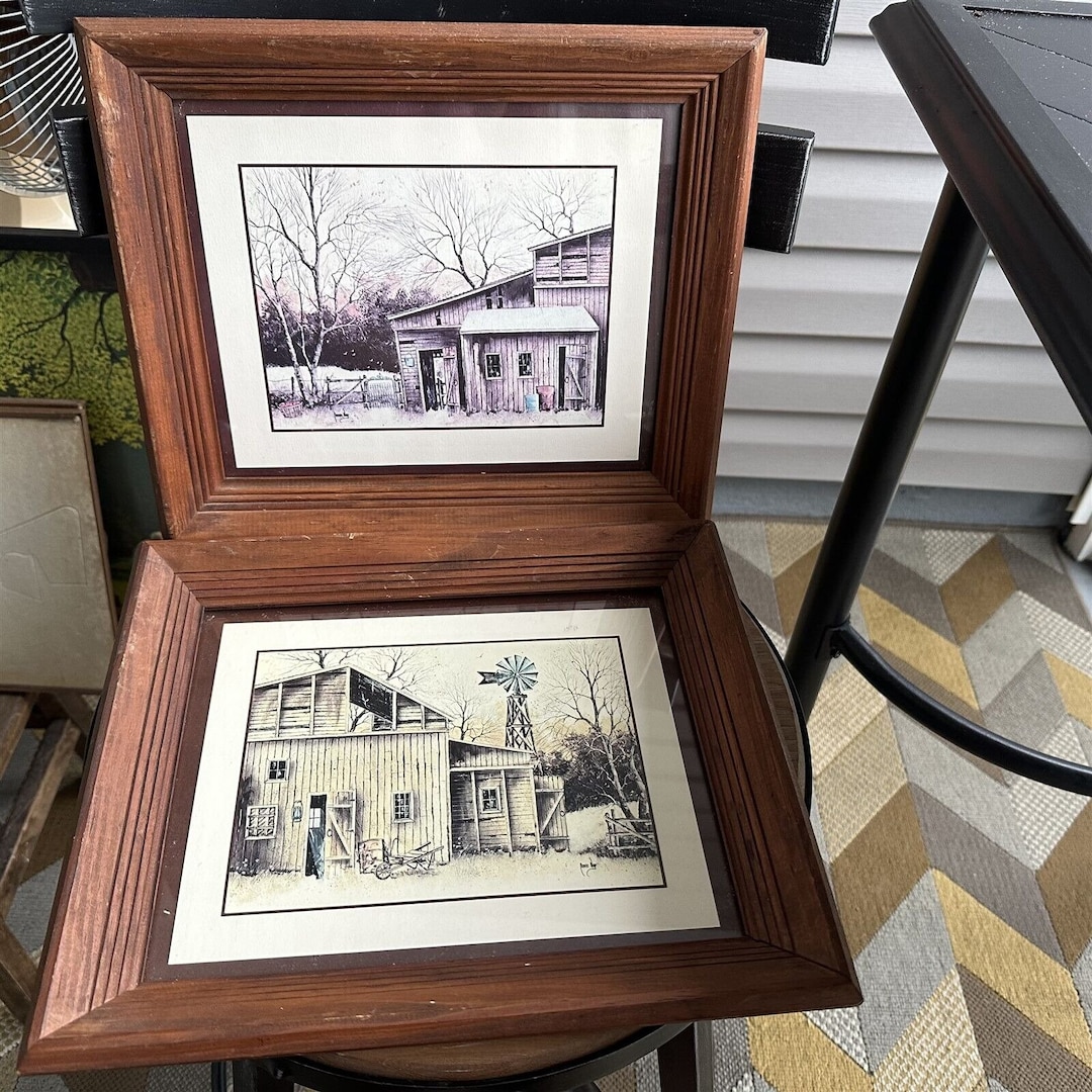 Vintage Robert Nidy Prints (2) Old Country Barn Wood Frame Under Glass ...