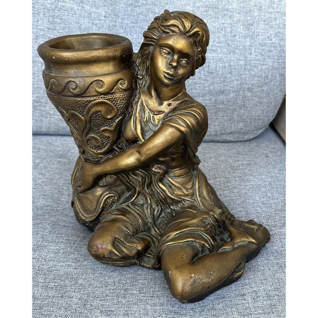 Vintage Chalkware Greek Goddess Vase Statue Bronze Finish - Etsy