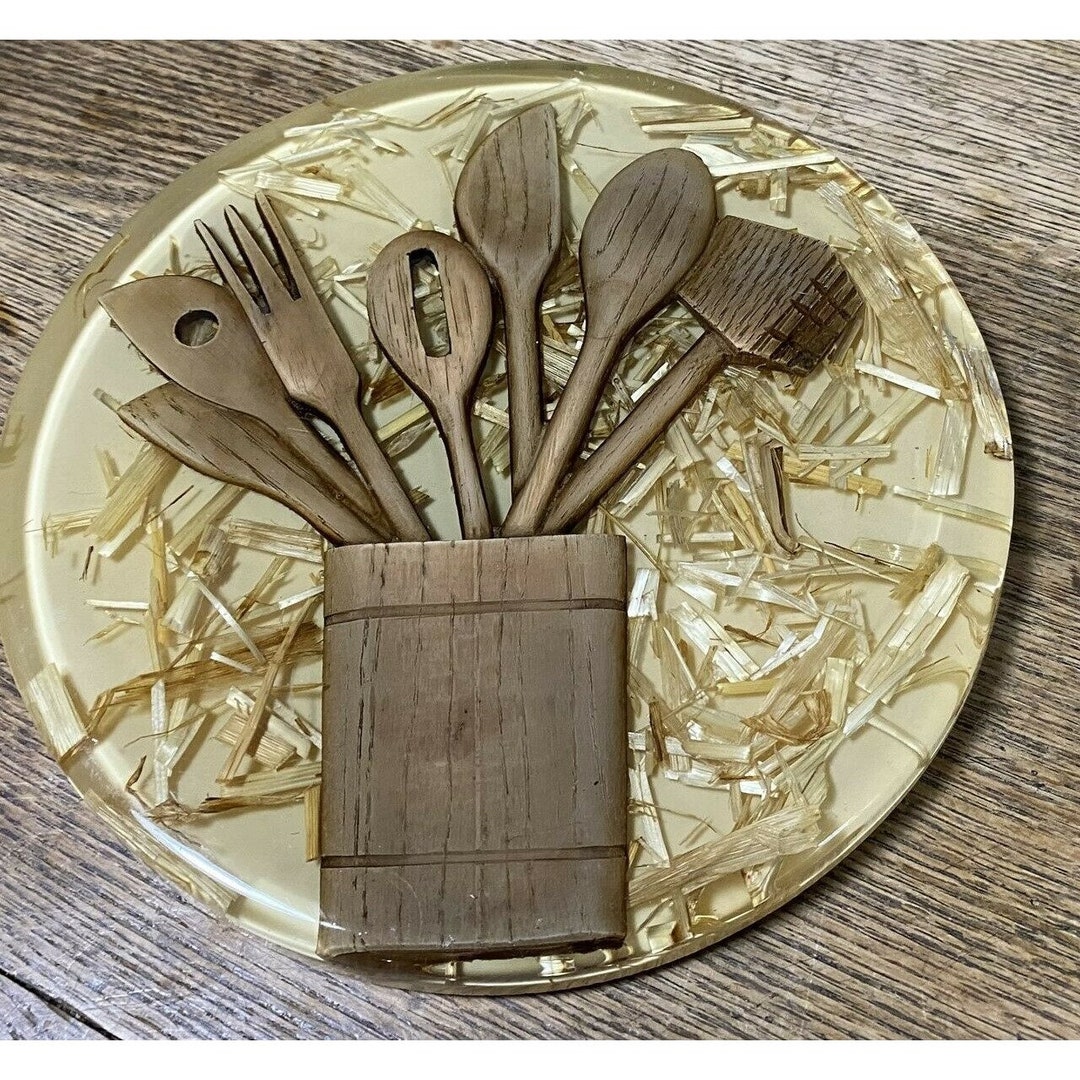 Vintage Lucite Resin Trivet Acrylic Wooden Spoon Colorflo California 8 ...
