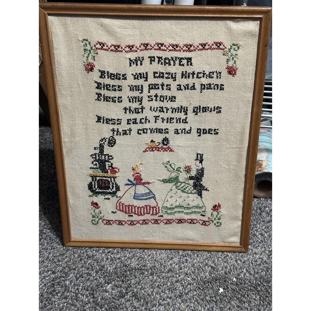 Vintage Framed Cross Stitch Crosstitch Kitchen Poem Prayer 12 X 15 - Etsy