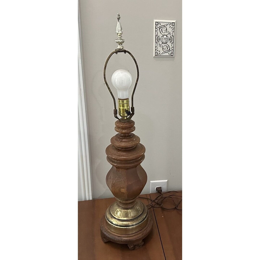 Vintage Wood Turned Spindle and Brass Chunky 3 Way Table Lamp - Etsy