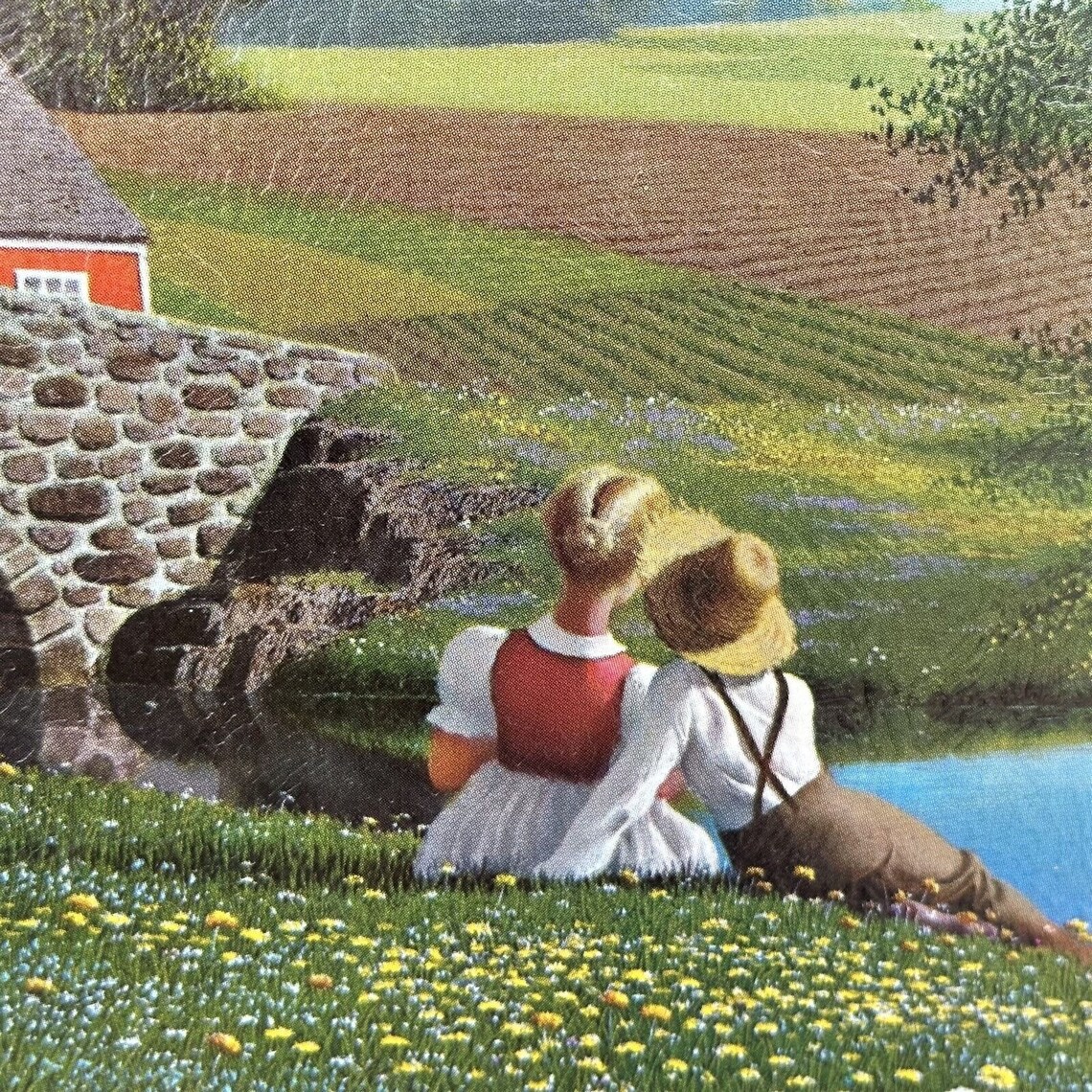 PAUL DETLEFSEN Framed Print Spring Blossoms Young Couple Stone Bridge ...