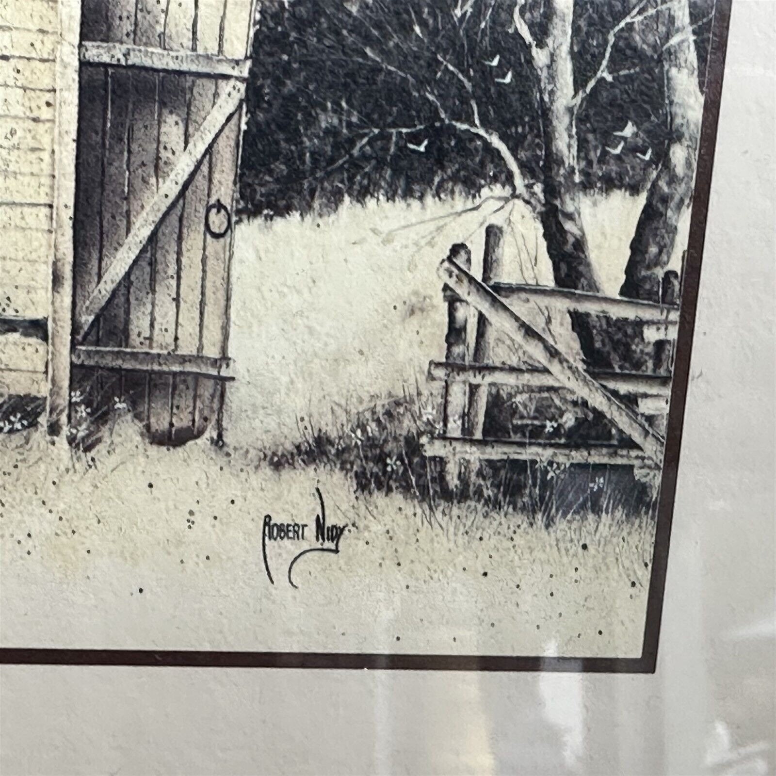 Vintage Robert Nidy Prints (2) Old Country Barn Wood Frame Under Glass ...