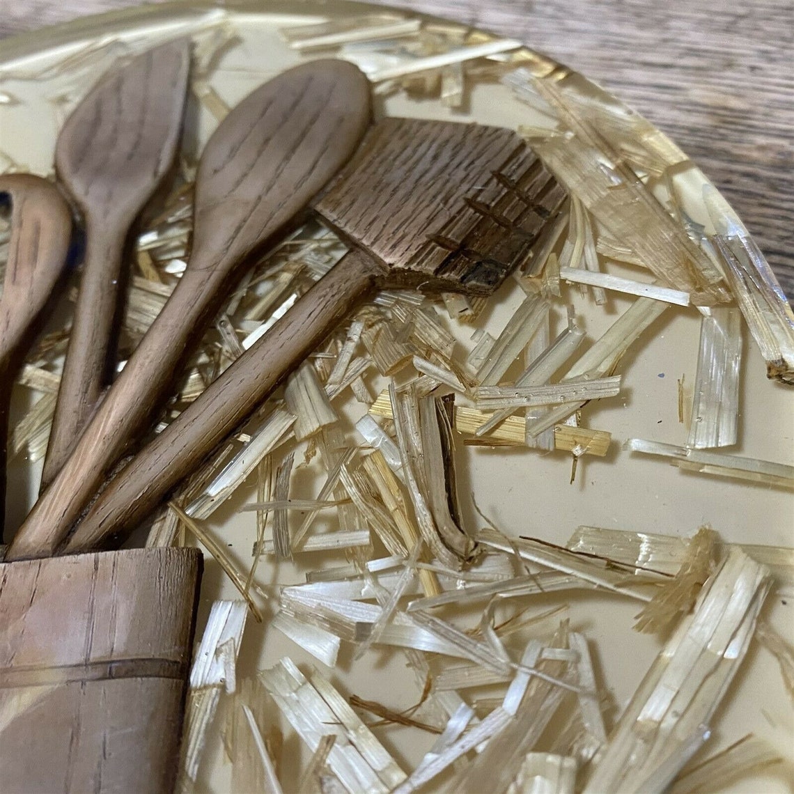 Vintage Lucite Resin Trivet Acrylic Wooden Spoon Colorflo California 8 ...