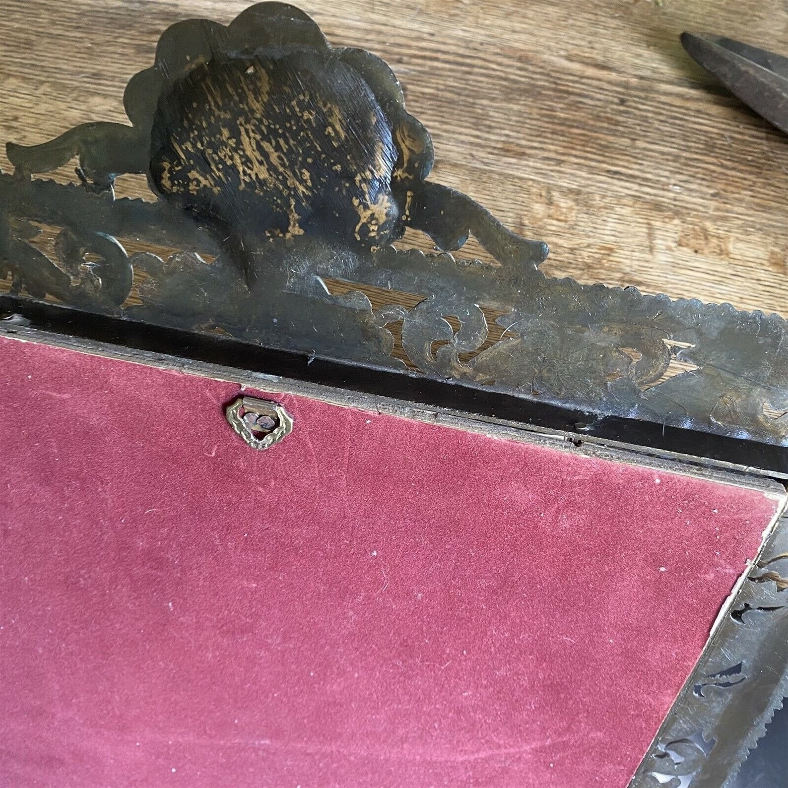 Infant Samuel in Prayer Metal Frame Vintage Print Praying Convex Glass ...