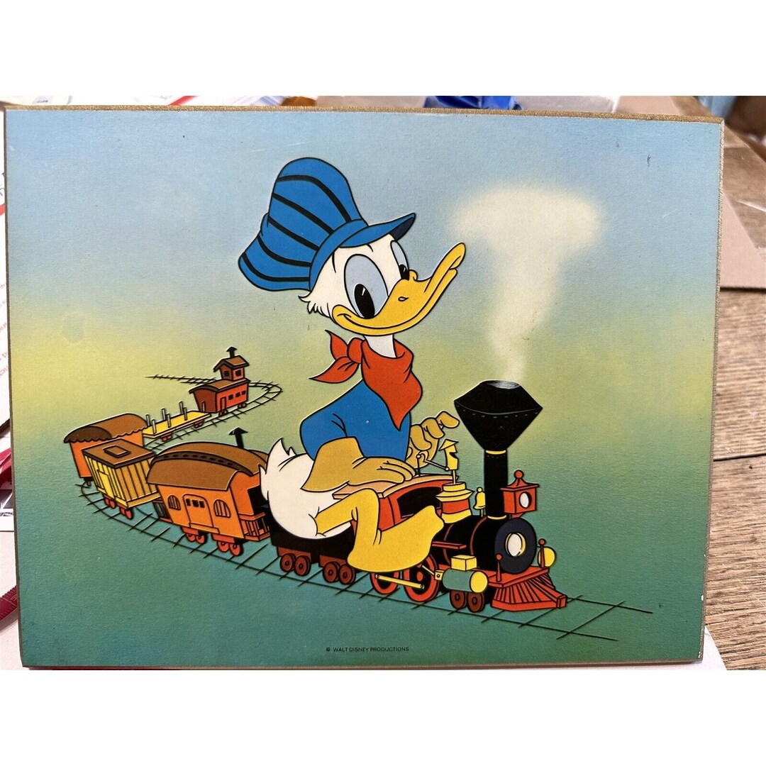 Vintage Walt Disney Wall Plaque Donald Duck on a Train Wood 8X10 MCM ...