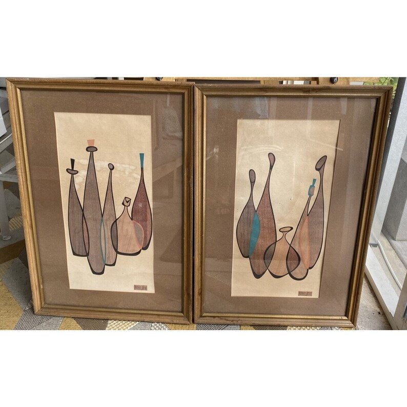 ROBERT LYONS Mid Century Art Print Bottles Vases Framed MCM Set of 2 - Etsy