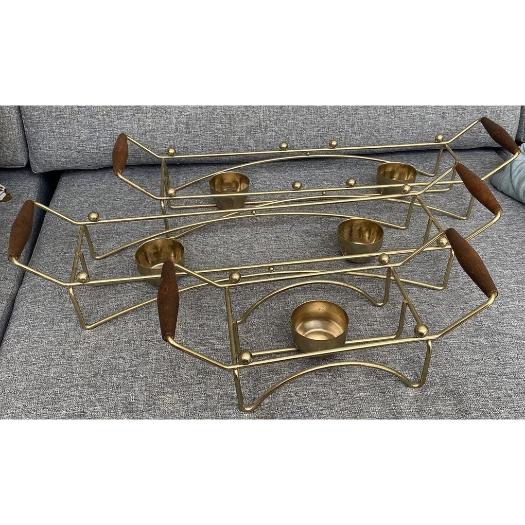 Mid Century Candle Warming Rack Chafing Rack Gold Wood Atomic Set of 3 ...