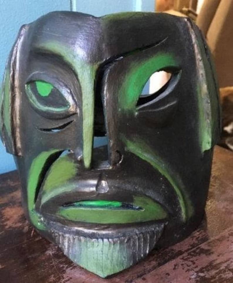 Handmade Pottery Mask Tiki Face Candleholder/sculpture Green - Etsy