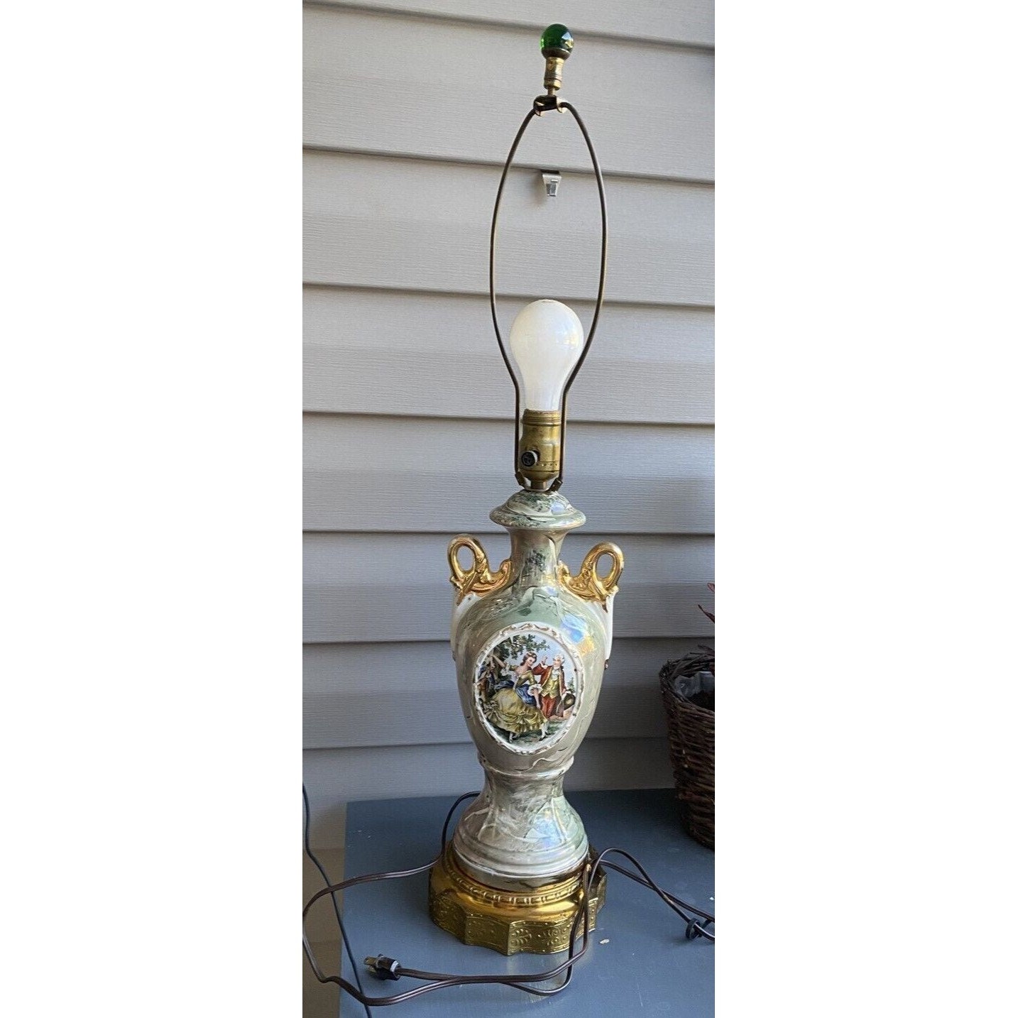 Vintage Victorian Couple Urn Style Table Lamp Swan Handles Green ...