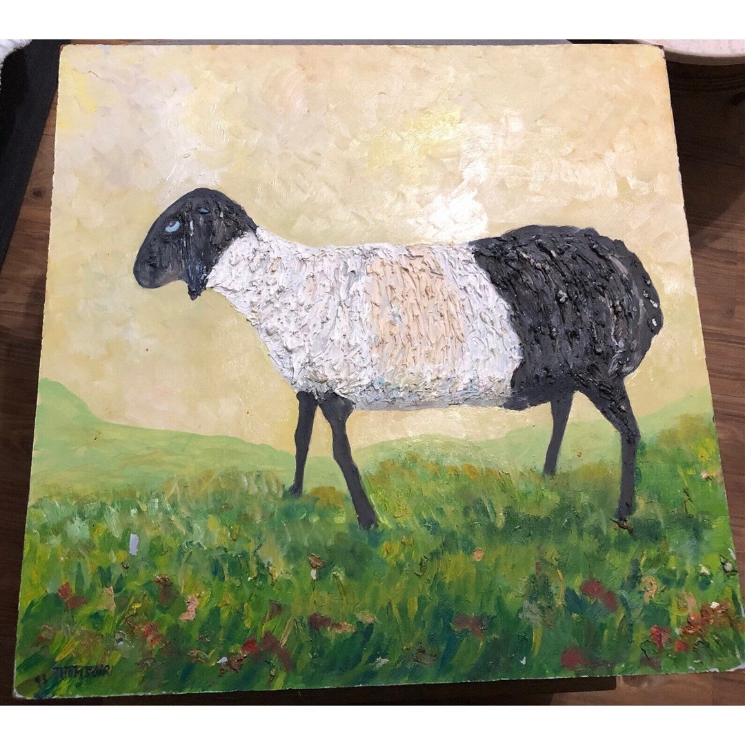 Outsider Art Painting Sheep Irish Sheep Signed Richard Thomson 24 X 24 ...