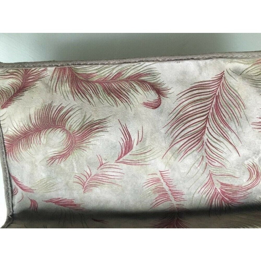 Vintage Stratton of London Zippered Makeup Bag Clutch Gray Red Feather ...