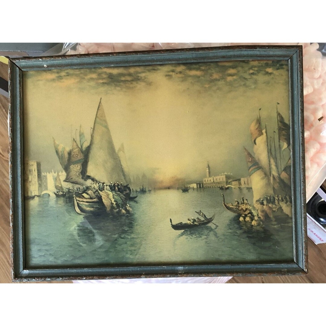 Richard Dey De Ribcowsky Lithograph Venice Sunset With Boats Framed ...