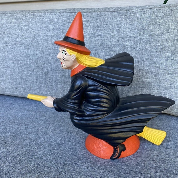 Vintage FLYING WITCH on BROOM Halloween Ceramic Figurine - Etsy