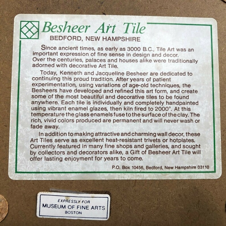 Besheer Art Tile Boston Fine Art Museum Quilt Pattern Early - Etsy