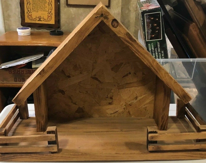 Wooden Nativity Creche Homemade Stable Barn Inn Christmas Decor Large ...