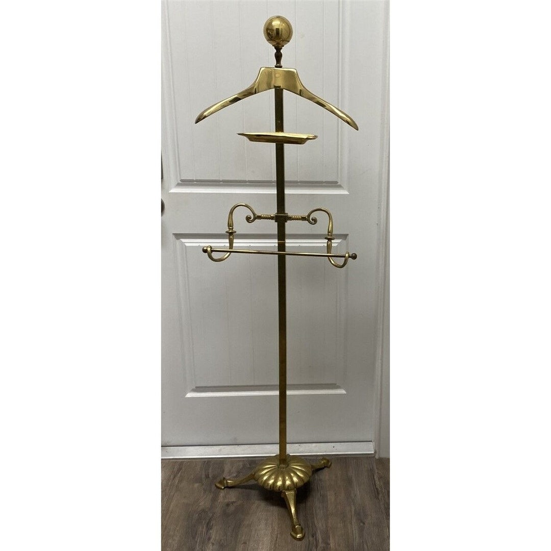 Vintage Gentleman's Brass Valet Stand Suit Stand Mid Century Coin Tray ...