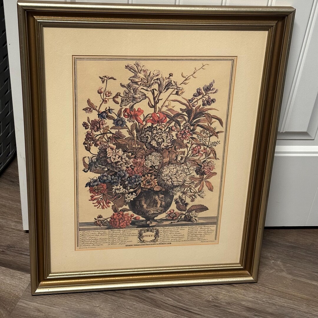 Vintage Robert Furber July Botanical Flower Vase Framed Print Matted - Etsy