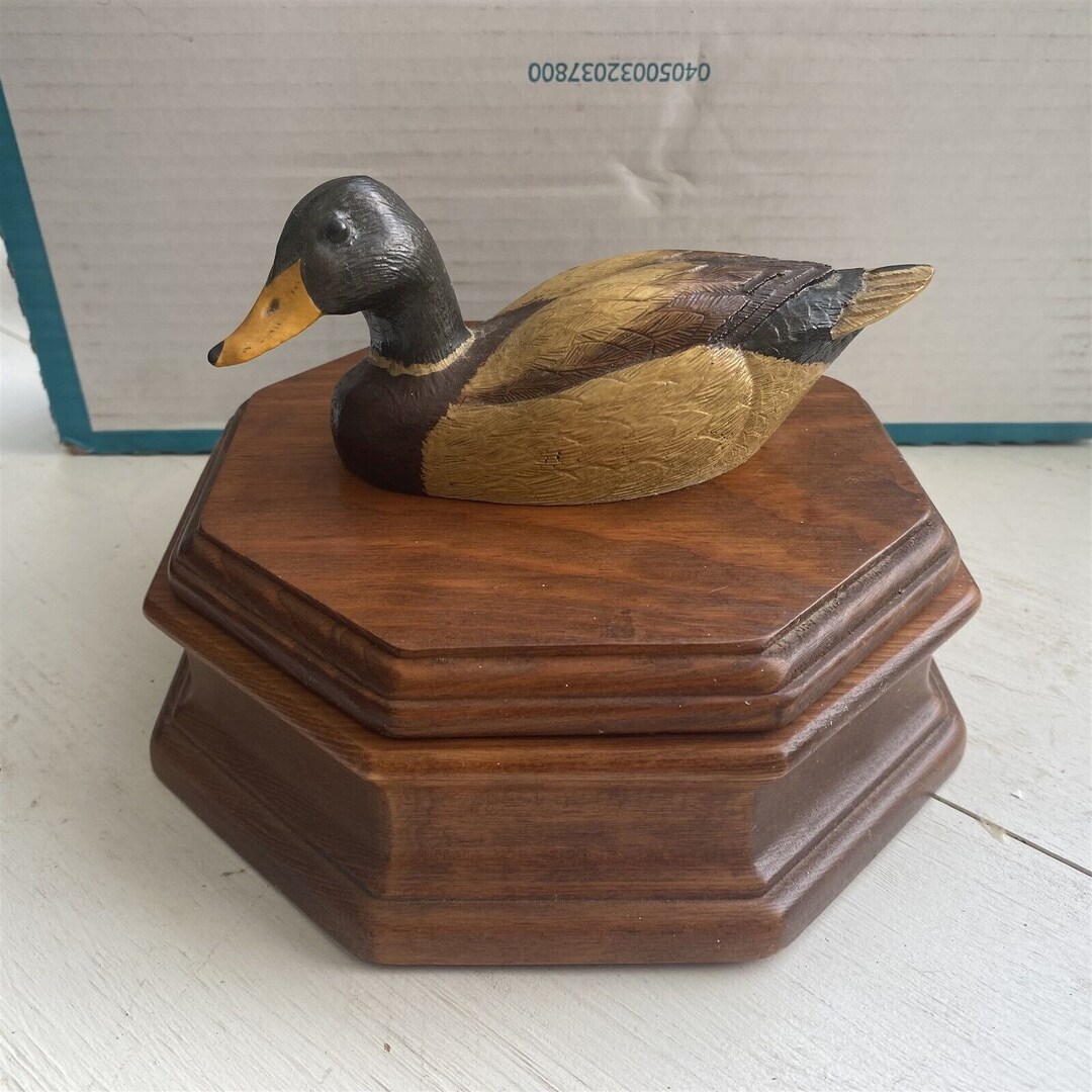 Vintage Wood Jewelry Trinket Box With Duck Decoy Top Octagon Shape - Etsy