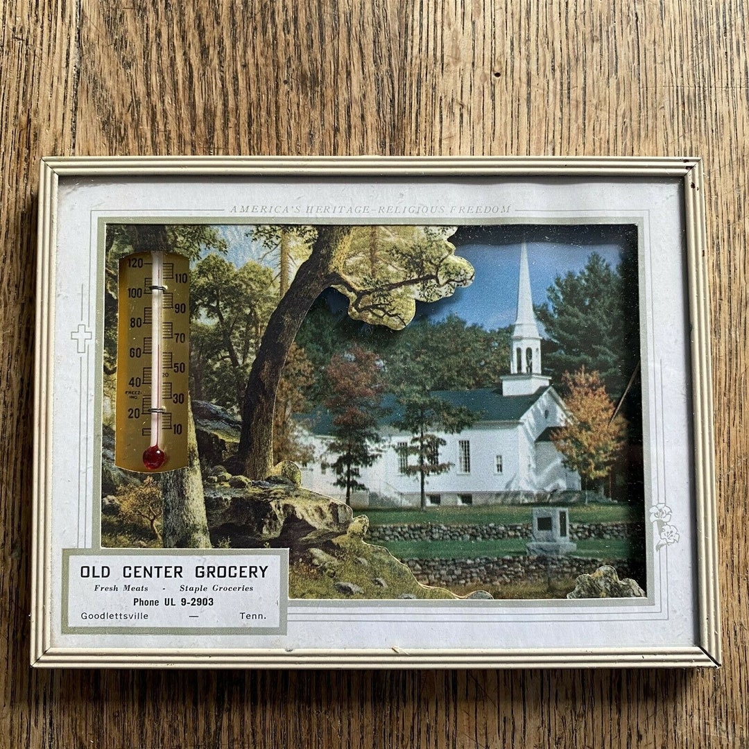 Vintage Advertising Thermometer Church Print Old Center Grocery ...