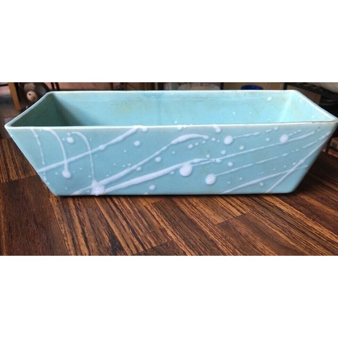 Vintage Rectangular Aqua Seafoam Splatter Cosmic Atomic Planter Marked ...