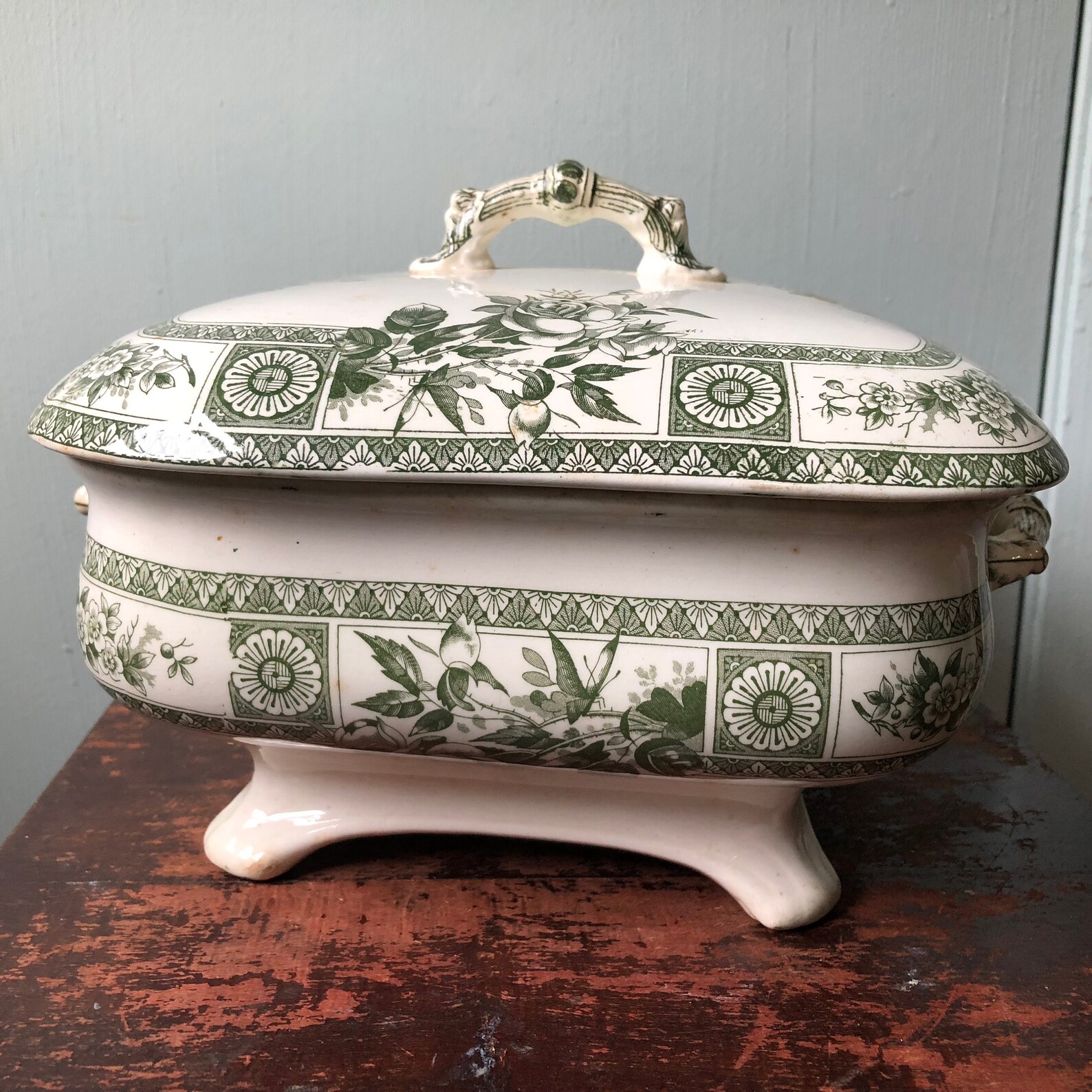 Antique GREEN Transferware L.S.& S Square TUREEN Garfield Pattern - Etsy