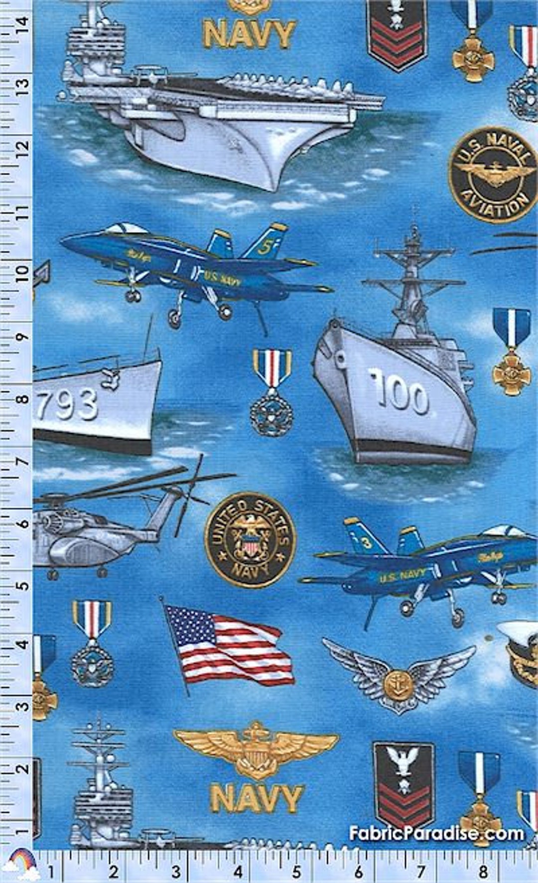 OOP U.S. Navy Fabric, Patriotic Cotton Fabric, One Half Yard Only, Blue ...
