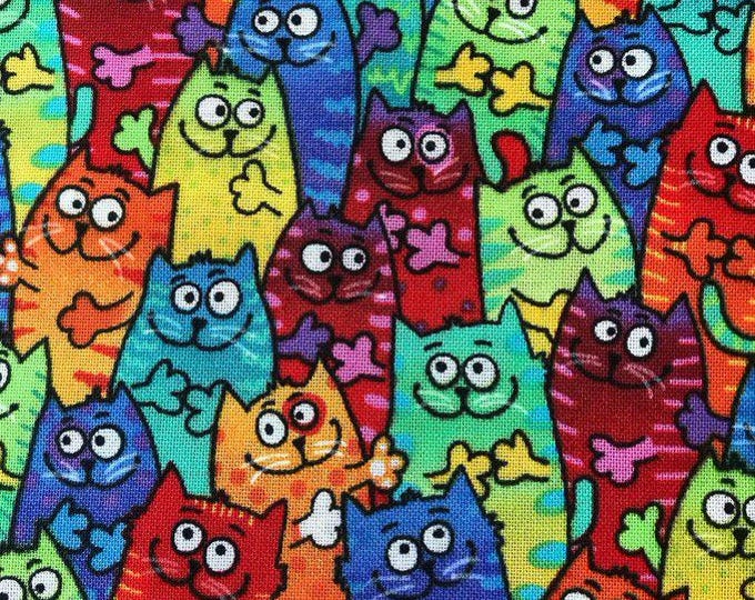 Rainbow Cat Fabric, One Half Yard Only, Hi-fashion, Cotton Fabric, Tie ...