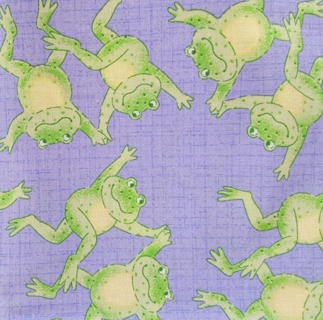 OOP Vintage Frog Fabric, Dancing Frogs, Frogs in Love, Frog Nursery Decor, Periwinkle Fabric ...
