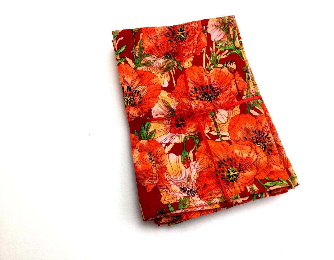 Four Handmade Poppy Flower Napkins, Set of 4: Orange Floral Dinner ...