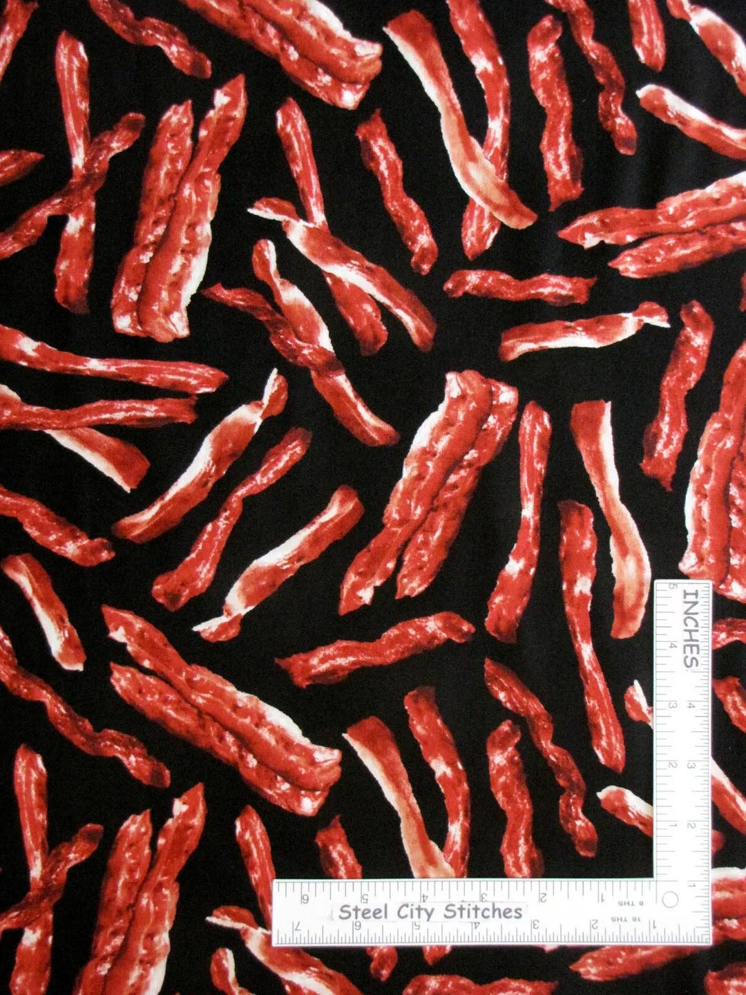 Bacon Cotton Fabric, One Half Yard Only, Kitchen Decor, Dining Room ...