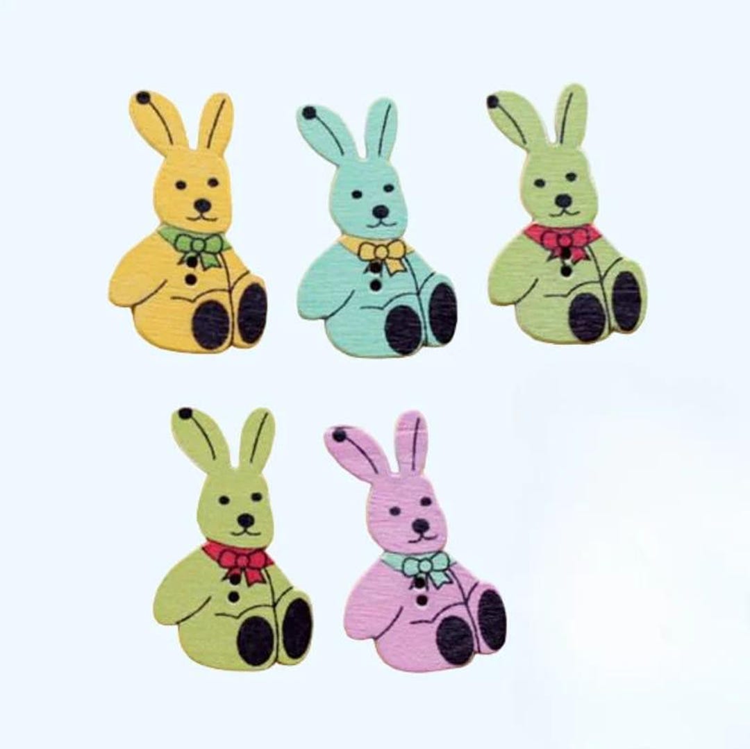 5 Plush Bunny Buttons, Stuffed Rabbit Buttons, Wooden 2 Hole Buttons ...
