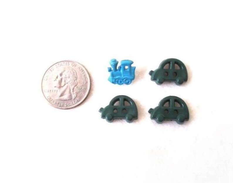 4 Plastic Transportation Buttons, Flatback and Shank Buttons, 3 Green ...