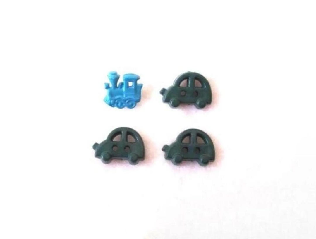 4 Plastic Transportation Buttons, Flatback and Shank Buttons, 3 Green ...