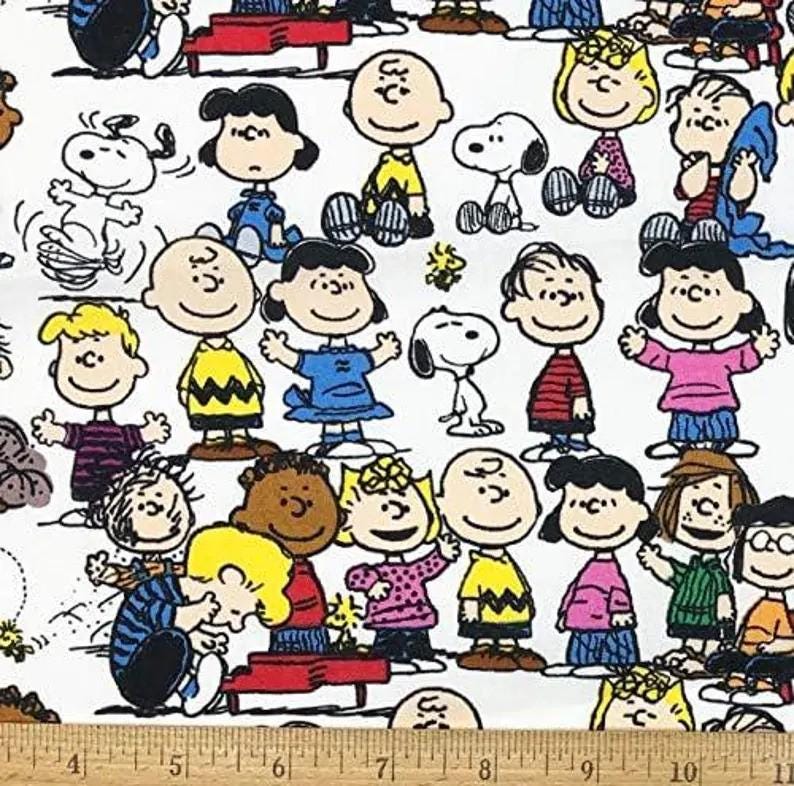 4 Peanuts (tm) Cotton Remnants, Snoopy (tm) Fabric, Woodstock (tm ...