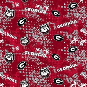 Georgia Bulldogs (tm) Splatter Fabric, One Yard Only, NCAA Cotton ...