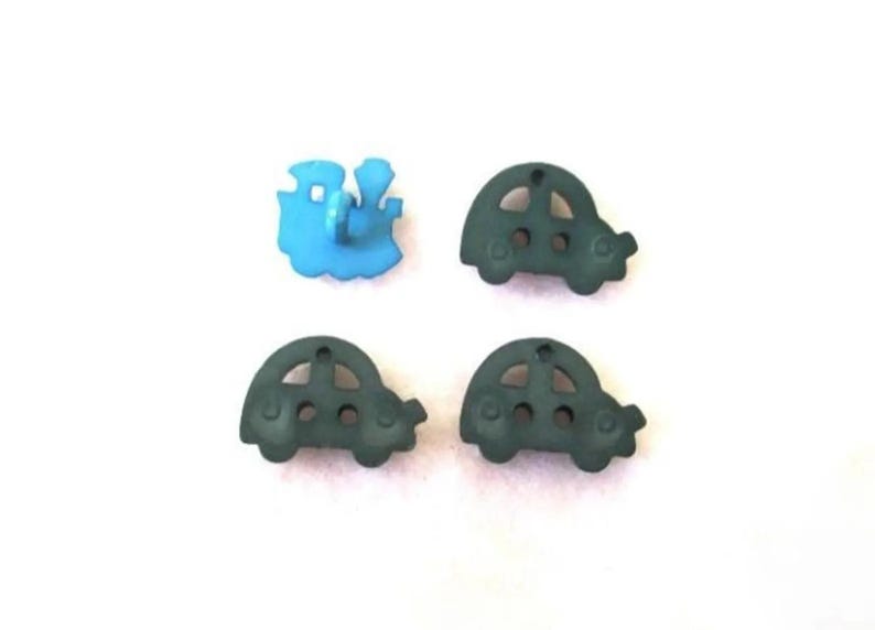 4 Plastic Transportation Buttons, Flatback and Shank Buttons, 3 Green ...