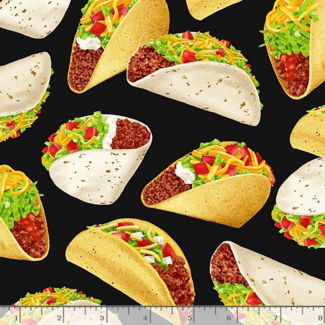 Taco Fabric, Large Print Cotton, One Yard Only, Taco Tuesday, Taco ...