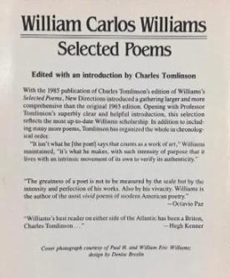 Vintage William Carlos Williams Book, Selected Poems, OOP Poetry ...