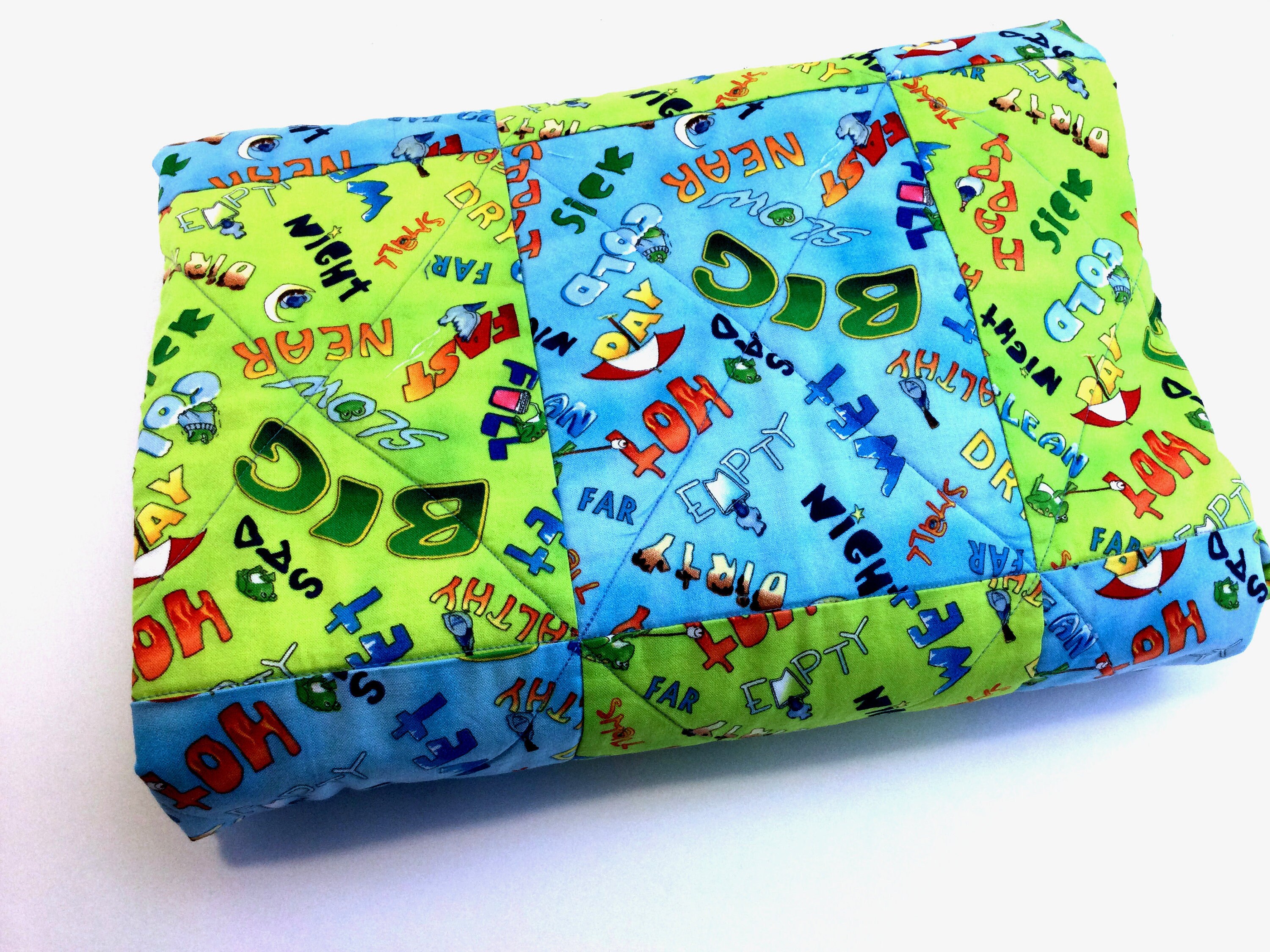 Opposite Words Baby Quilt: Blue & Green Gender Neutral Blanket - Etsy
