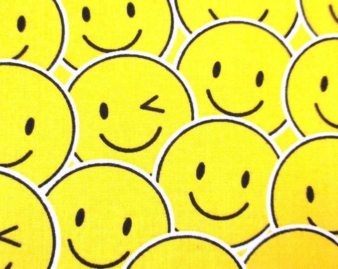Smiley Face Cotton Fabric Fat Quarter: Yellow Emoji Print ...