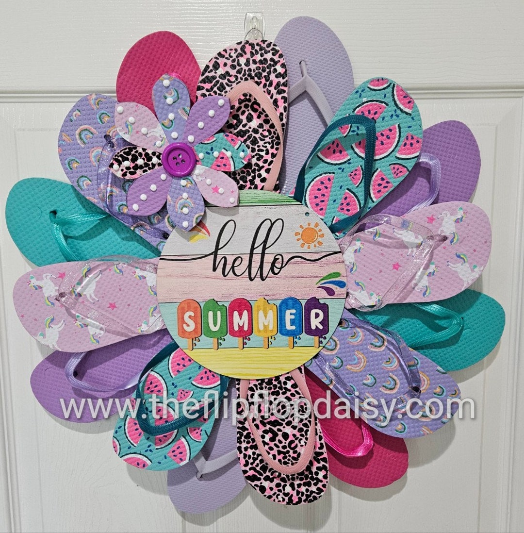 Handmade "hello Summer" Flip-flop Door Wreath – Multi-color Tropical ...