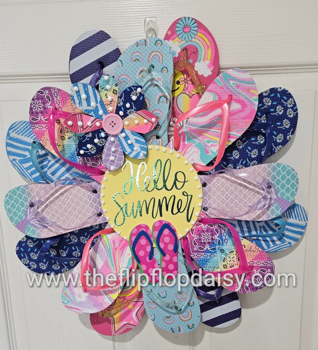 Hello Flip Flop Wreath Door Wall Decor Unique Gift Beach Ocean Indoor ...