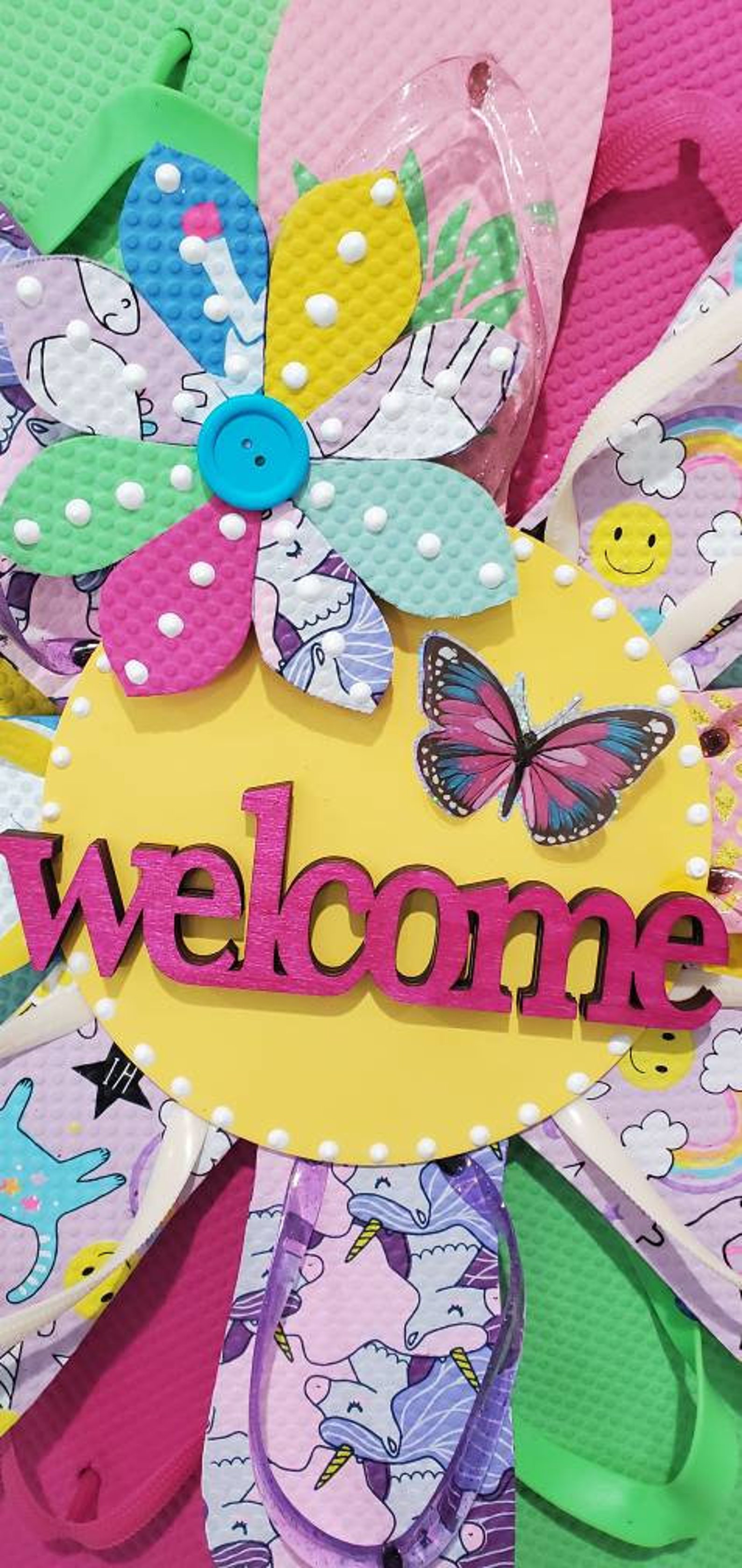 Welcome Flip Flop Wreath Tropical Door Decor Coastal Florida Butterfly ...