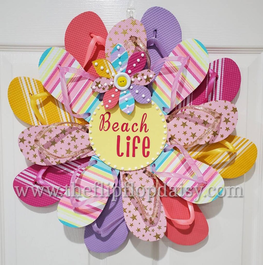 Beach Life Flip Flop Wreath Door Decor - Etsy