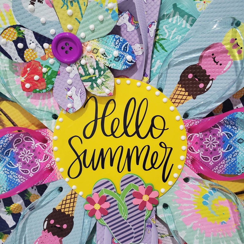 Adorable hello Summer Flip Flop Wreath Door Wall - Etsy